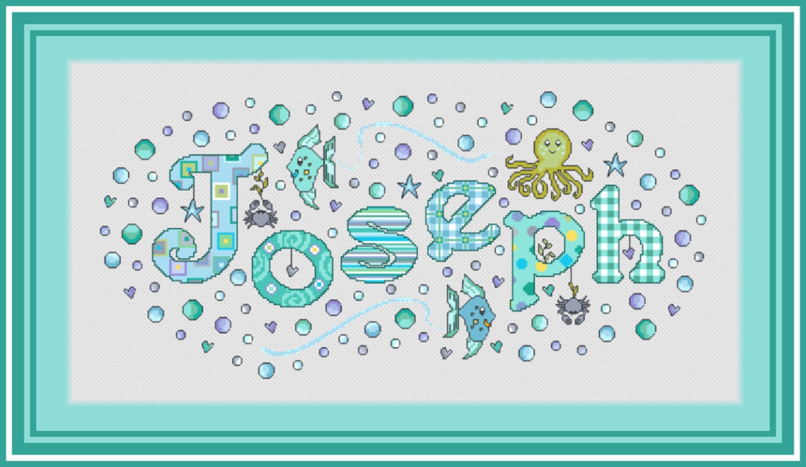 Under the Sea Boys Nameplate Sampler// Fish Name Cross Stitch // Name ...