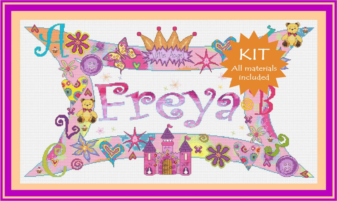 Princess Girls Nameplate Sampler//funky Pink Nameplate Cross Stitch ...