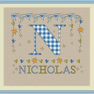 Boys Letter N Monogram // Cross Stitch Letter N // Personalized ...