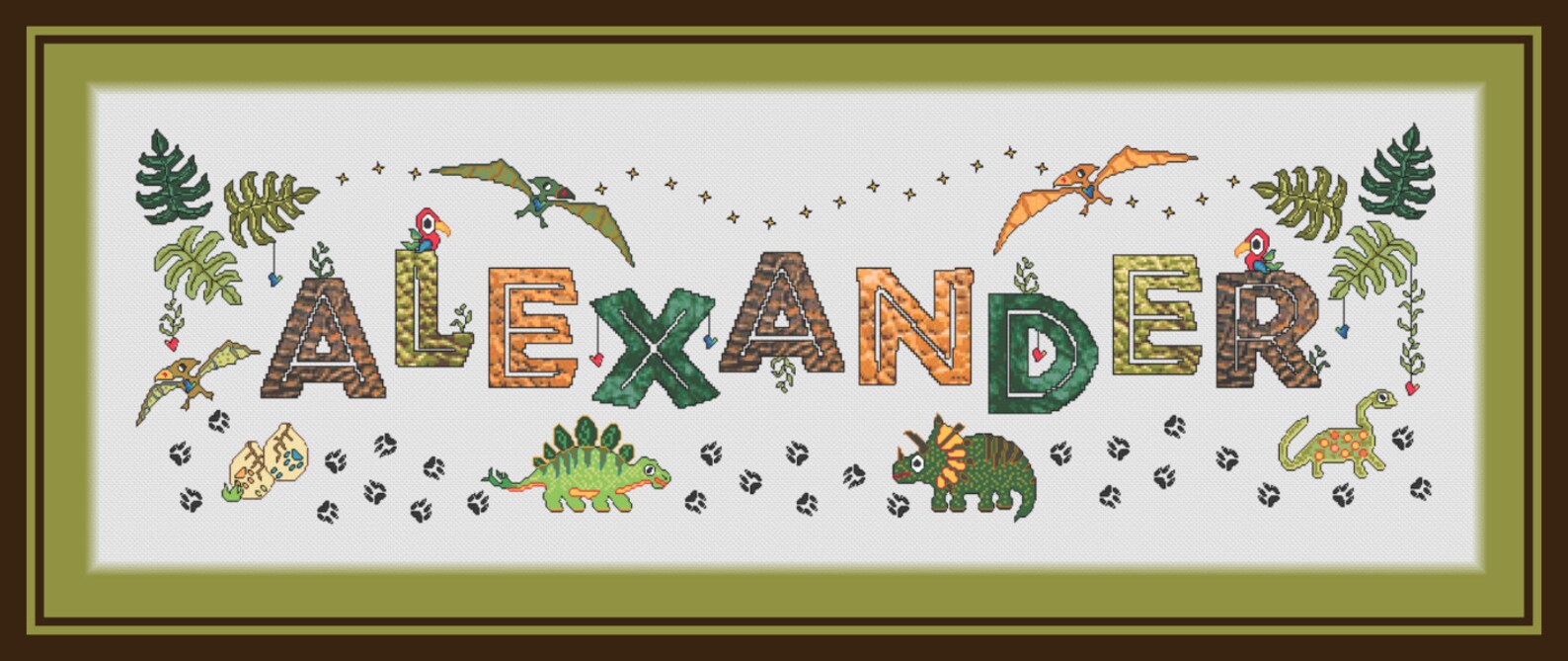 Dinosaur Boys Nameplate Sampler// Name Cross Stitch // Name Sampler ...