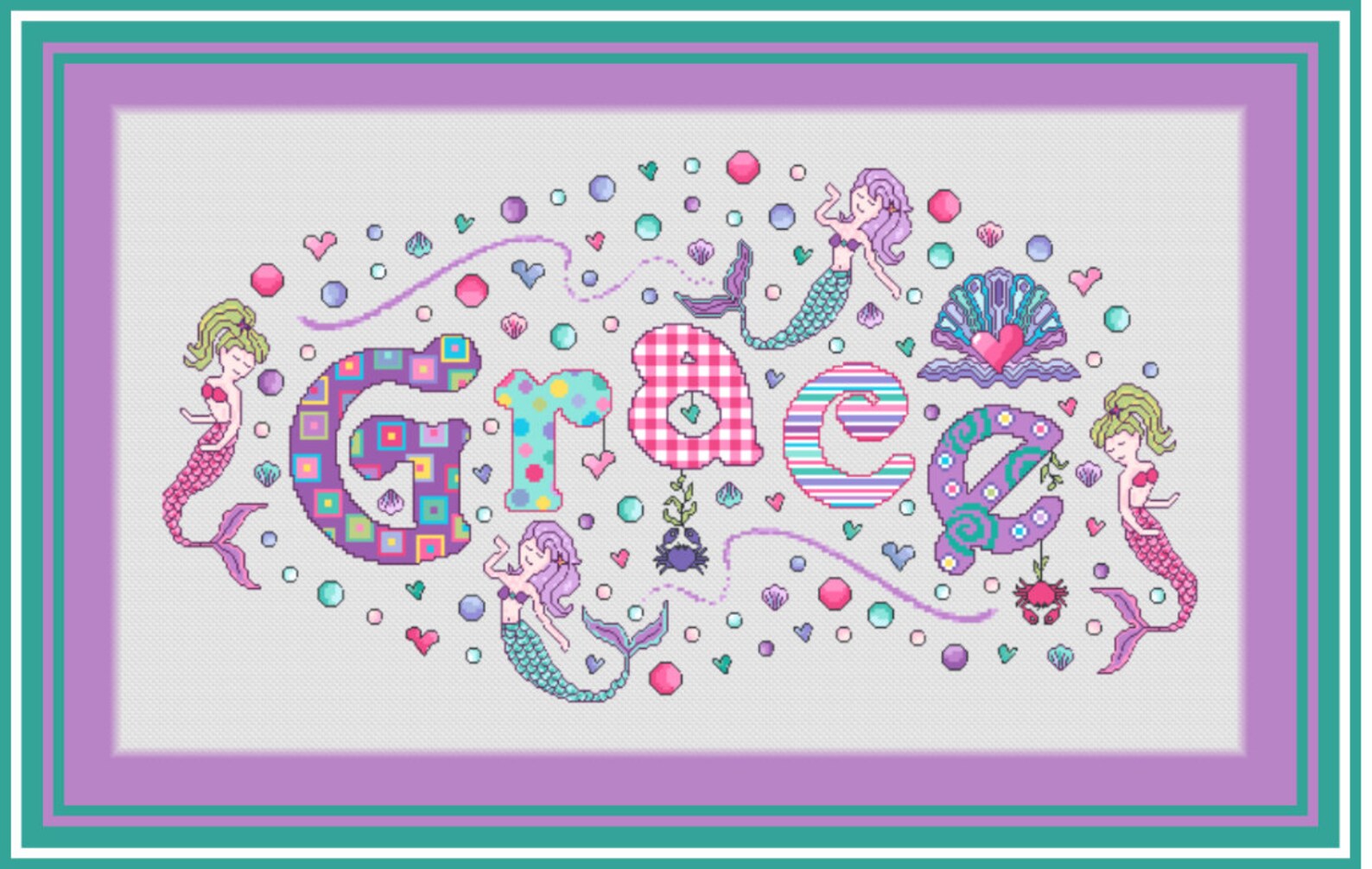 PDF Bespoke Chart / Mermaid Girls Sampler/ Mermaid Name Cross Stitch ...