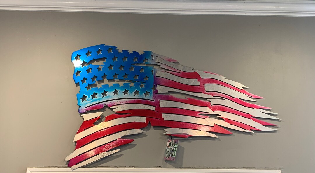 American Flag Metal USA Tattered Flag Powder Coated 34" Wide X 20" Tall ...