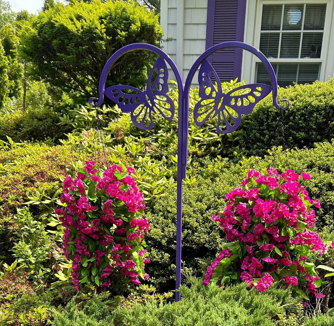 Double Butterfly Shepherd Hook - Plant /bird Feeder/ Wind Chime Hanger ...