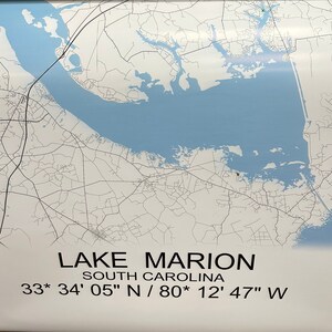 Custom Large Print of Lake Marion, Lake Murray, Lake Wateree South ...