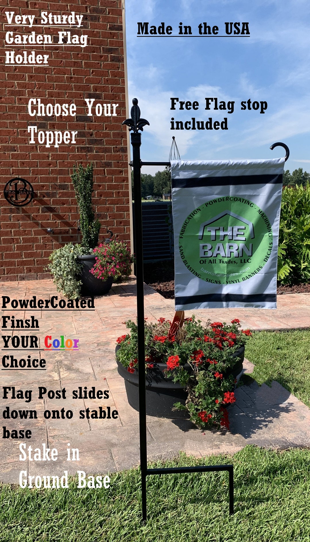 Very Sturdy 15"w Garden Flag Holder-your Color Choice-bolt on Base or ...