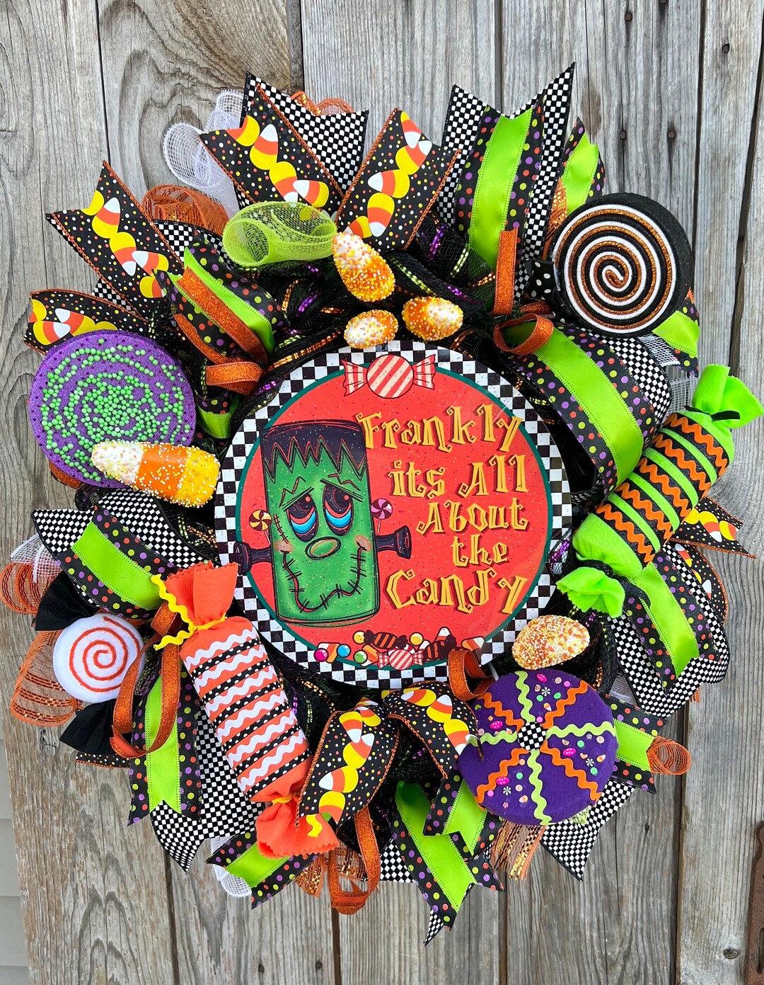Whimsical Halloween Wreath, Halloween Frankenstein Wreath, Halloween ...
