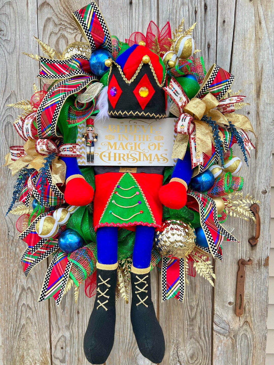 Nutcracker Christmas Wreath, Red Blue and Green Nutcracker Wreath ...