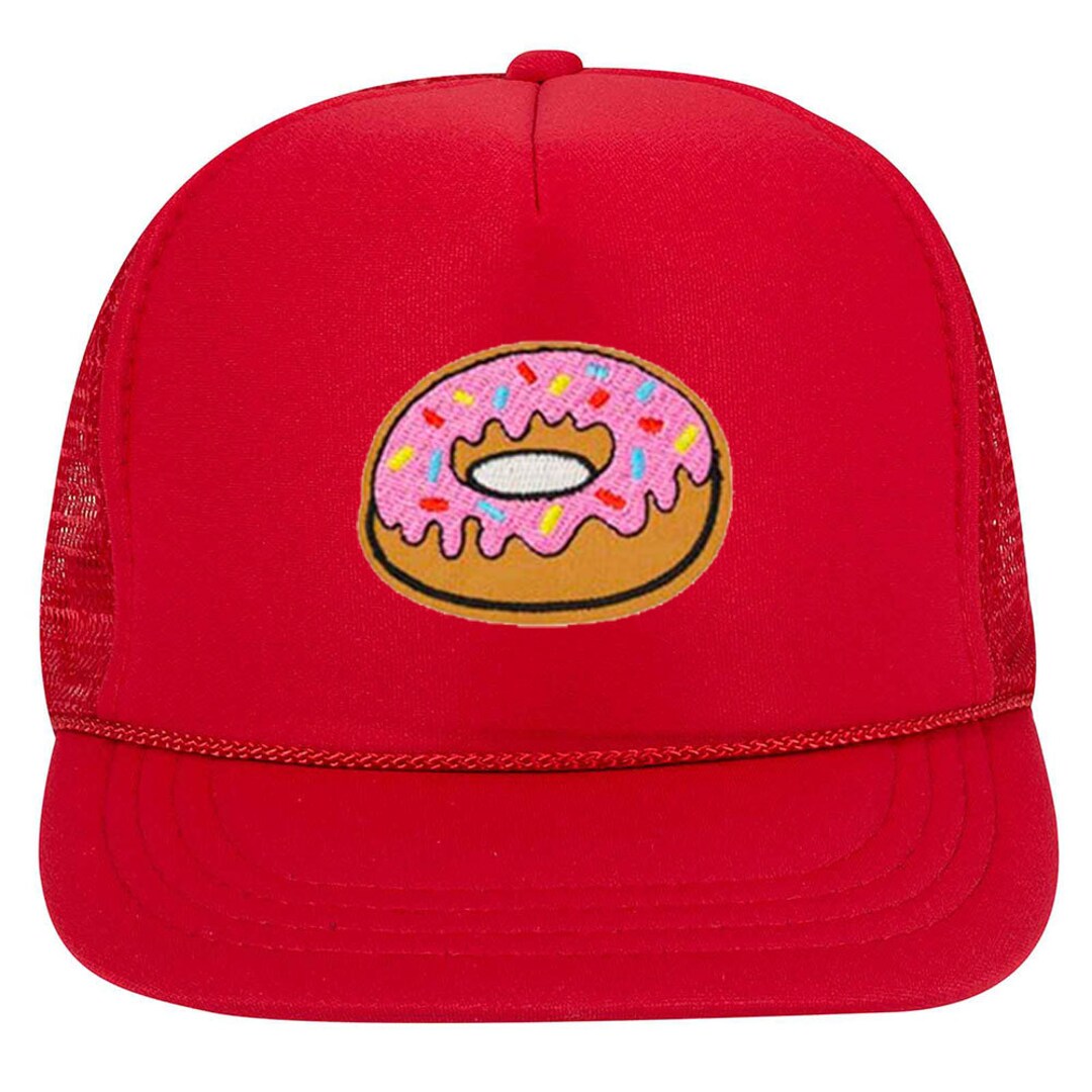 Youth Kid's Pink Donut Embroidered Patch 5 Panel High Crown Foam Mesh ...
