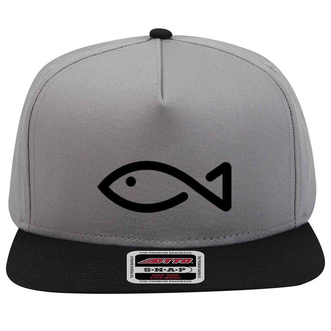 Black Fish Shape Outline 5 Panel Mid Profile Snapback Hat - for Men and ...