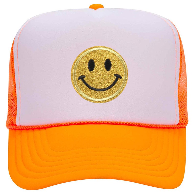 Glitter Happy Face Embroidered Patch Trucker Hat - Etsy