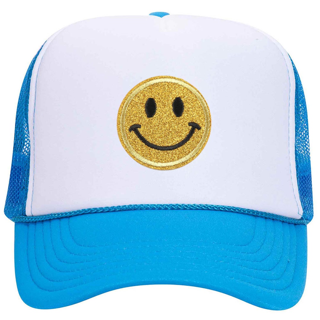 Glitter Happy Face Embroidered Patch Trucker Hat - Etsy