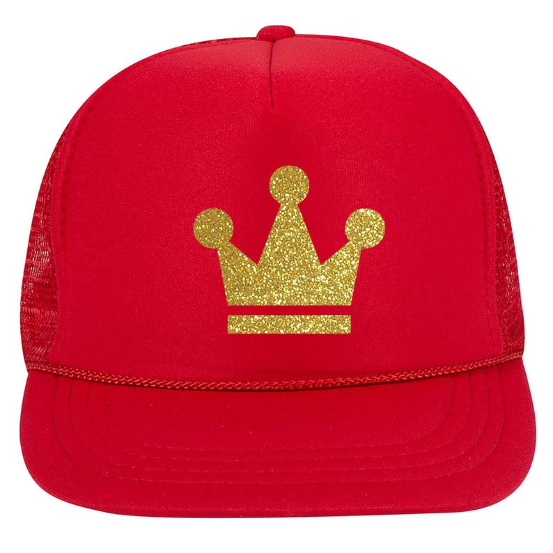 Youth Kid's Gold Crown Glitter Printed 5 Panel High Crown Foam Mesh ...