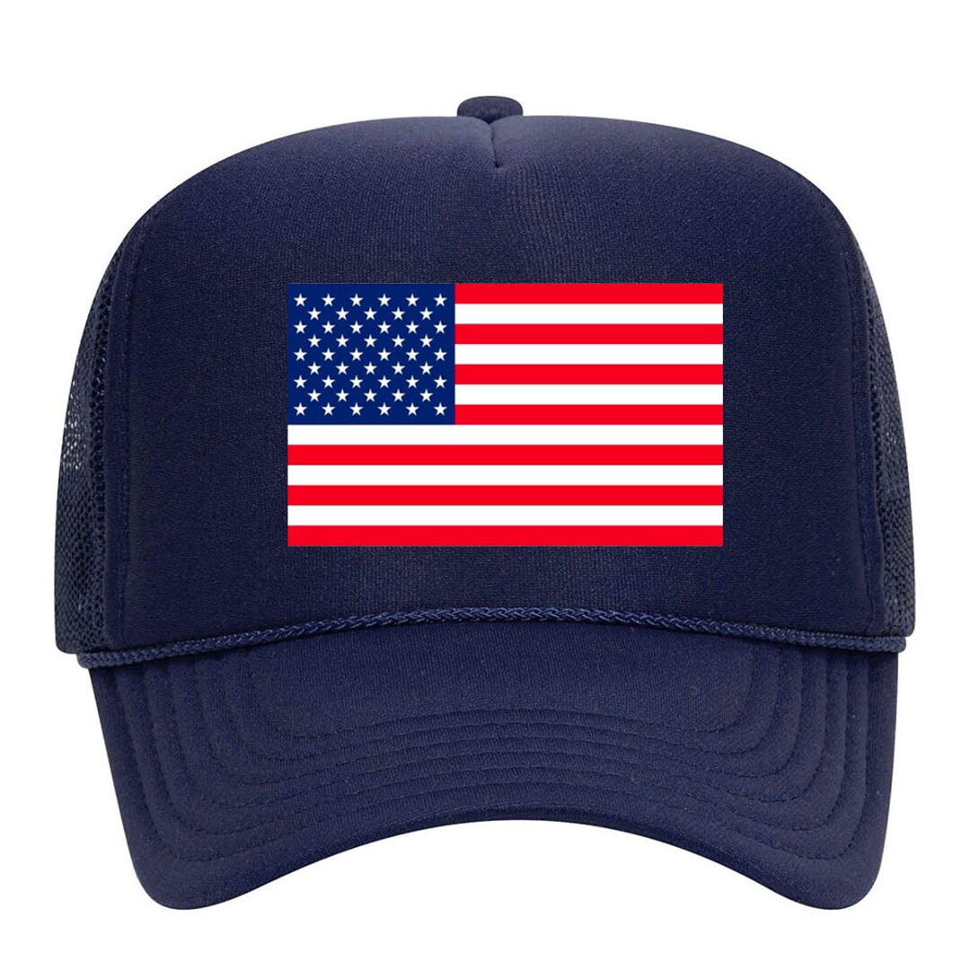 American Flag Printed 5 Panel Mono Color High Crown Mesh Back Trucker ...