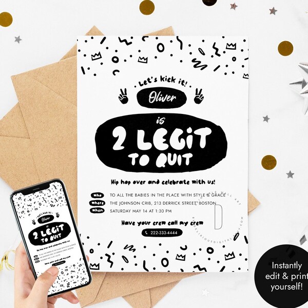Two Legit to Quit Party Invitation - Etsy