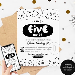 Editable 5th Birthday Invitation, I Got 5 on It, Fifth Birthday Party ...