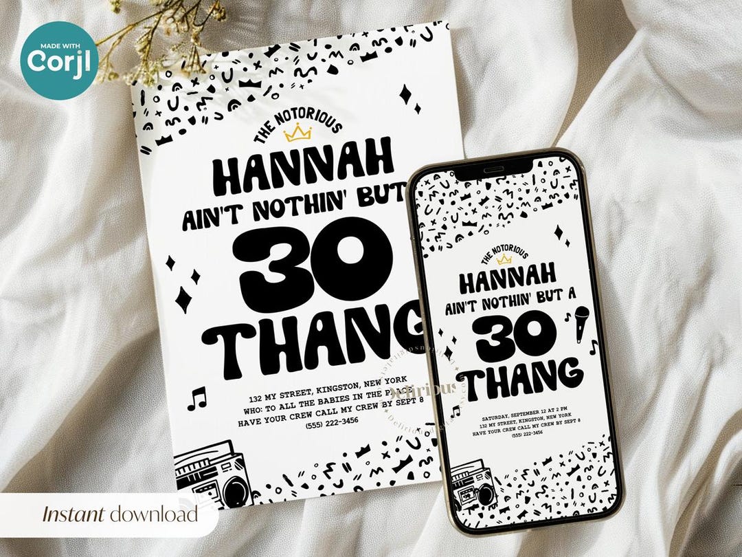 Hip-hop 30th Birthday Invitation, 90s Rap Music Card, Ain't Nothing but ...