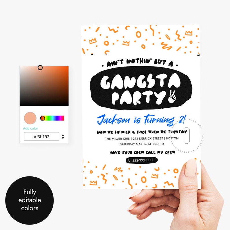 Editable Gangsta Party Invitation, 2 Legit to Quit Birthday, Two Legit ...