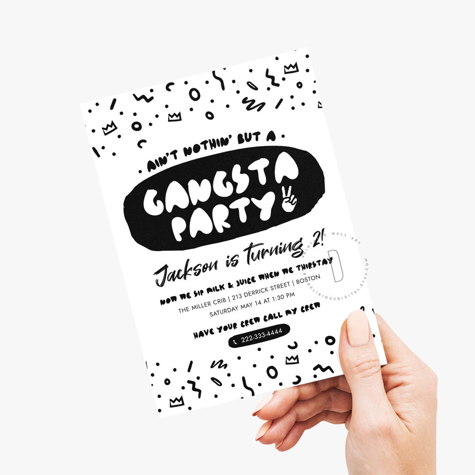 Editable Gangsta Party Invitation, 2 Legit to Quit Birthday, Two Legit ...