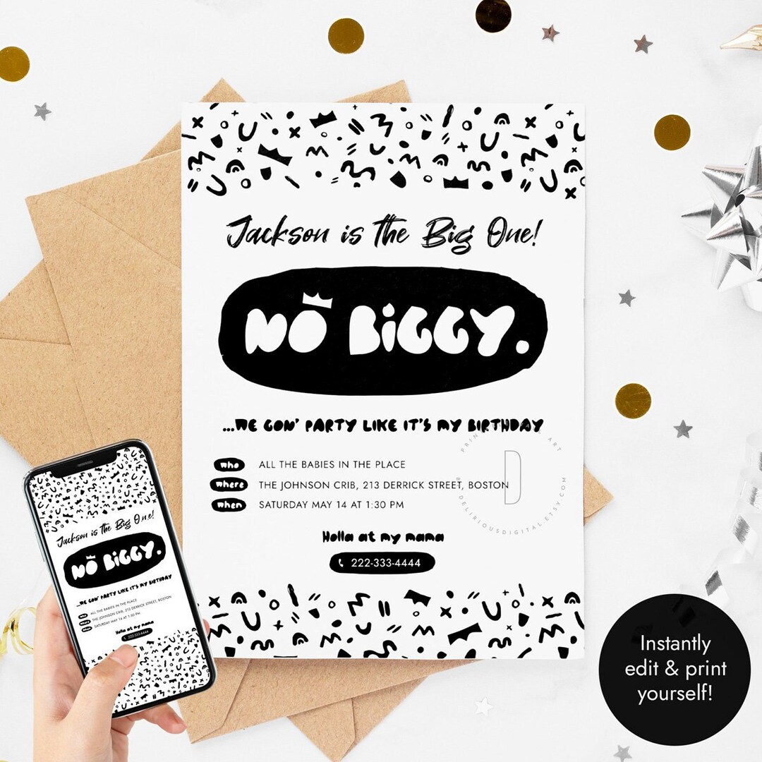 The Big One Birthday Invitation, Hip Hop Party Decorations, 90s Rap ...