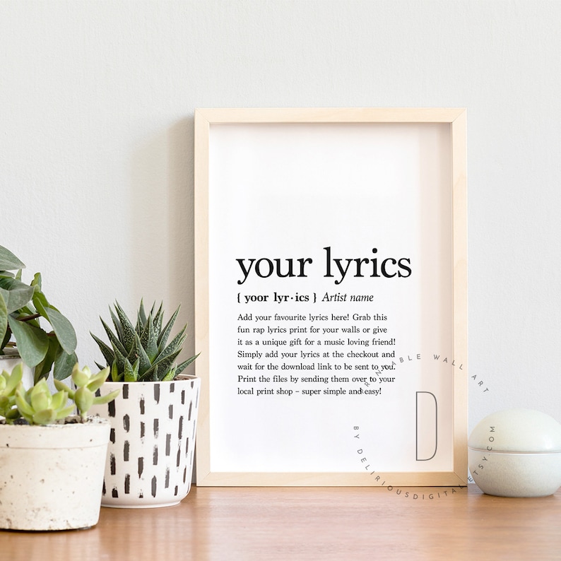 Custom Lyric Print Custom Lyric Poster Personalized Lyrics - Etsy