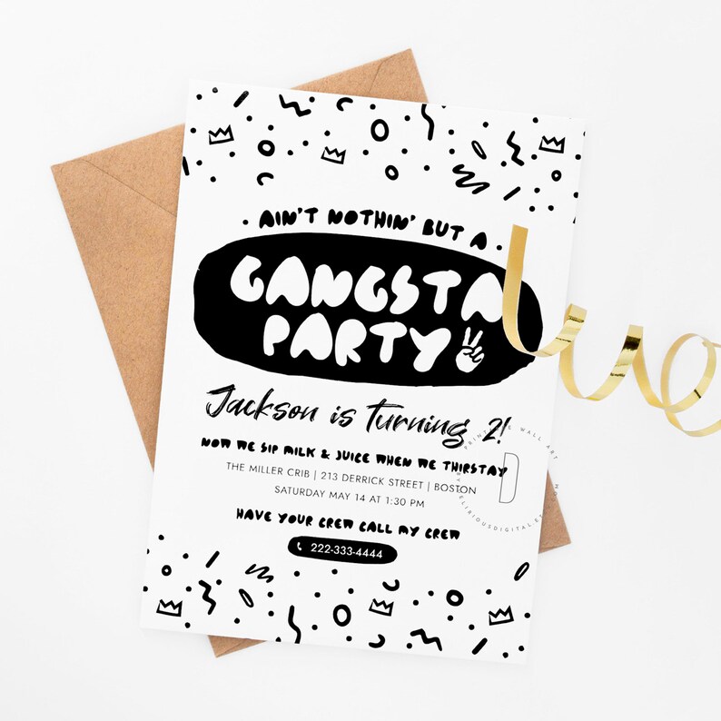 Editable Gangsta Party Invitation, 2 Legit to Quit Birthday, Two Legit ...