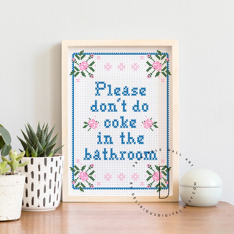 Please Don't Do Coke in the Bathroom Cross Stitch Funny | Etsy