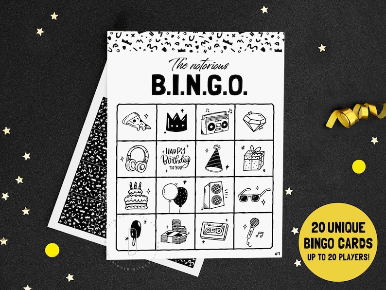 The Big One Birthday Bingo, Notorious Party Decoration, 90s Hip Hop ...