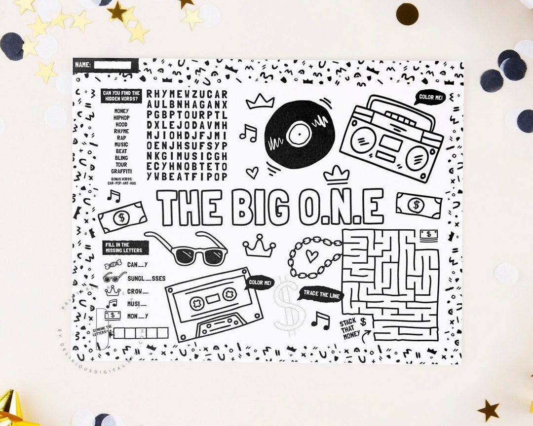 The Big One Party Decorations, Birthday Activity Placemat, Hip Hop ...