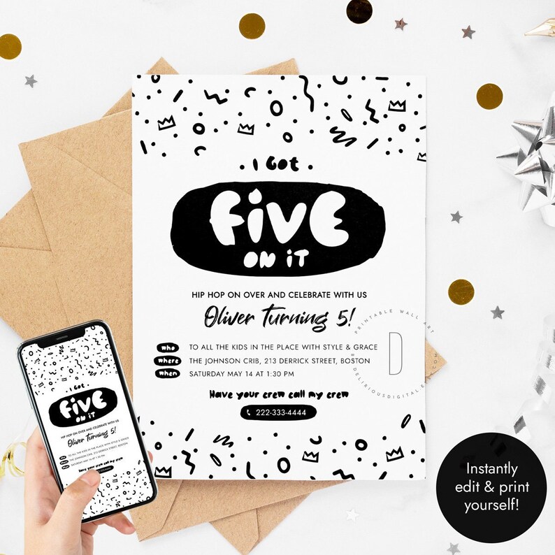Editable 5th Birthday Invitation I Got 5 on It Fifth - Etsy