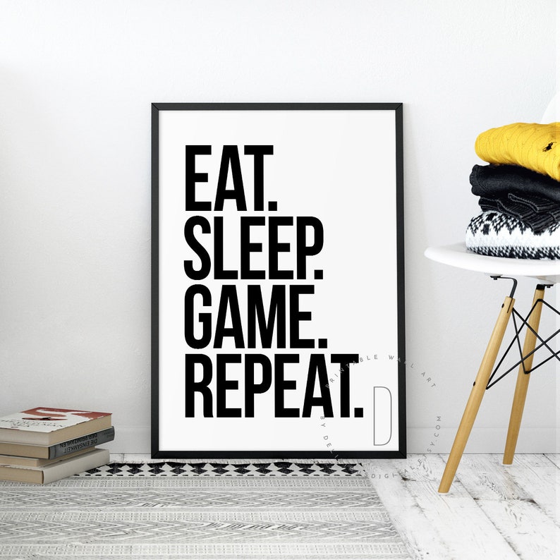 Eat Sleep Game Repeat Wall Decor, Game Room Wall Art, Gaming Poster ...