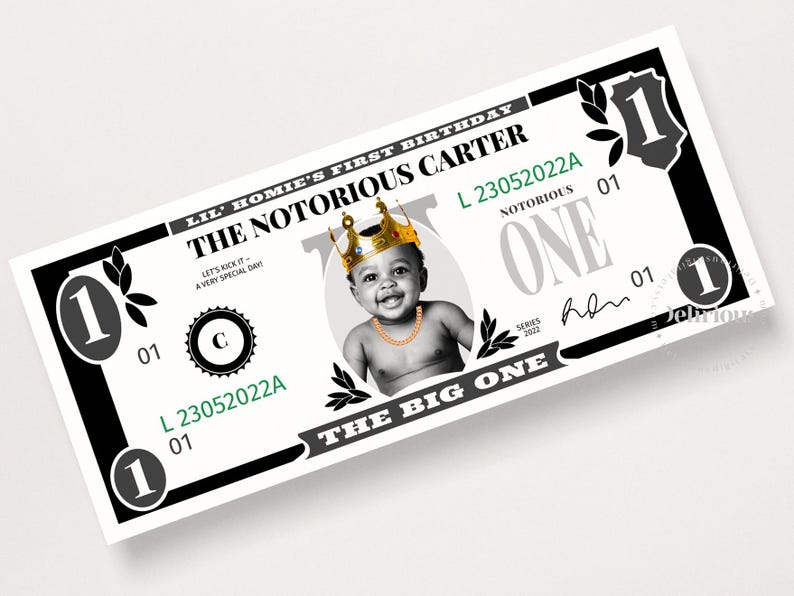 The Big One Dollar Bill, Hip Hop Birthday Money, Editable Play Cash ...