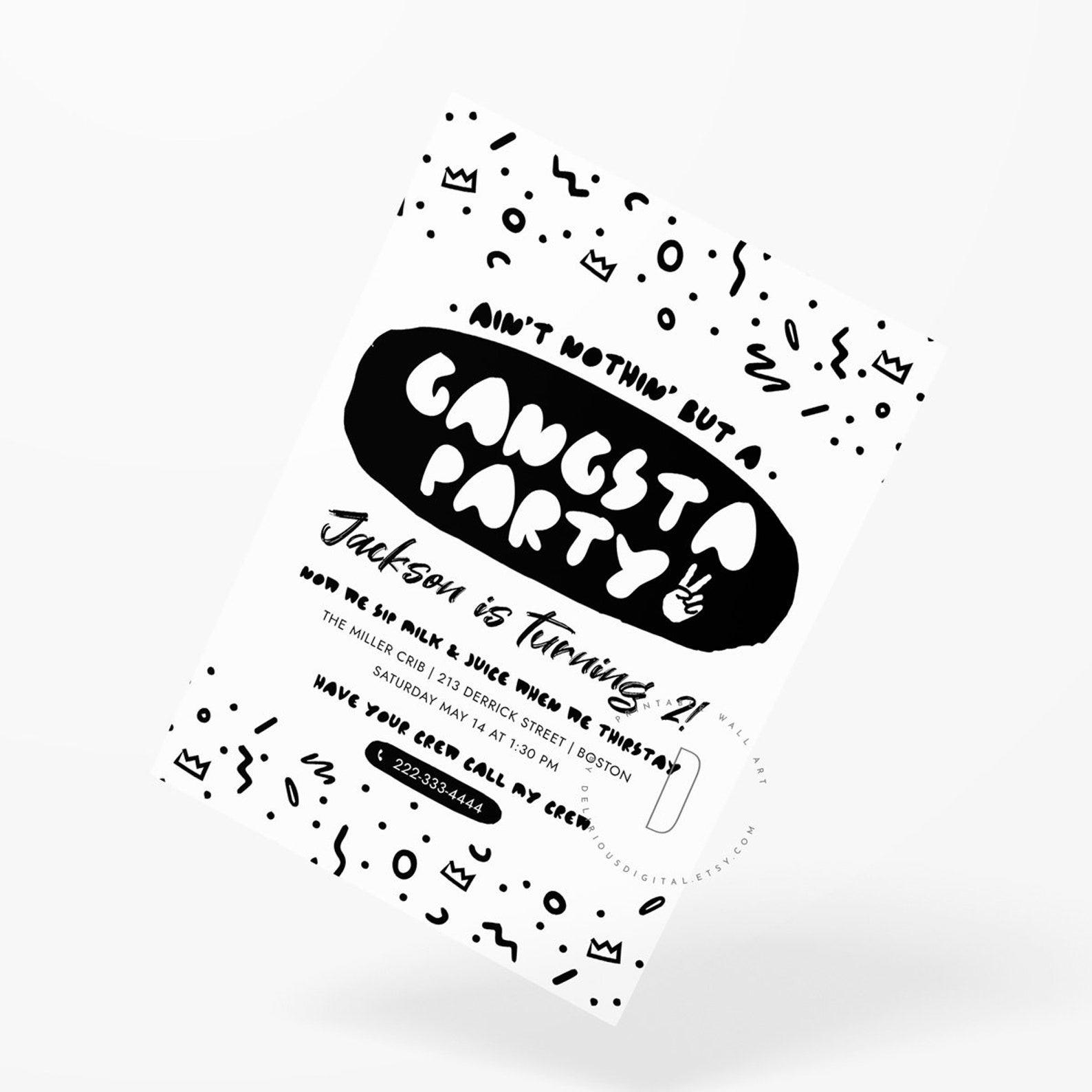 Editable Gangsta Party Invitation, 2 Legit to Quit Birthday, Two Legit ...