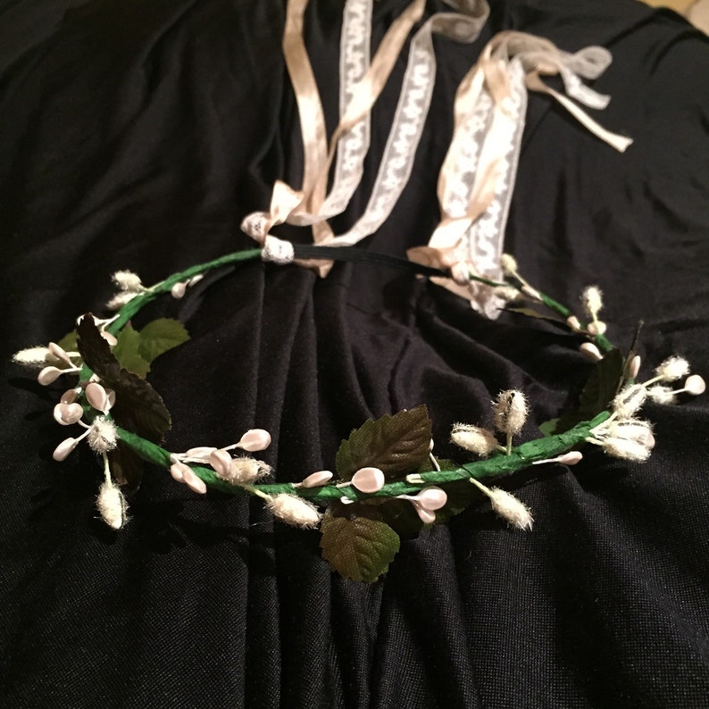 Handmade Bridal Wreath Coronet Using Vintage Lace Ribbon Pearl Wax Buds ...