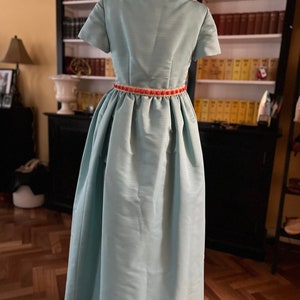 Exquisite 1960s Lisa Meril Aqua Blue Corded Silk and Beaded Empire ...