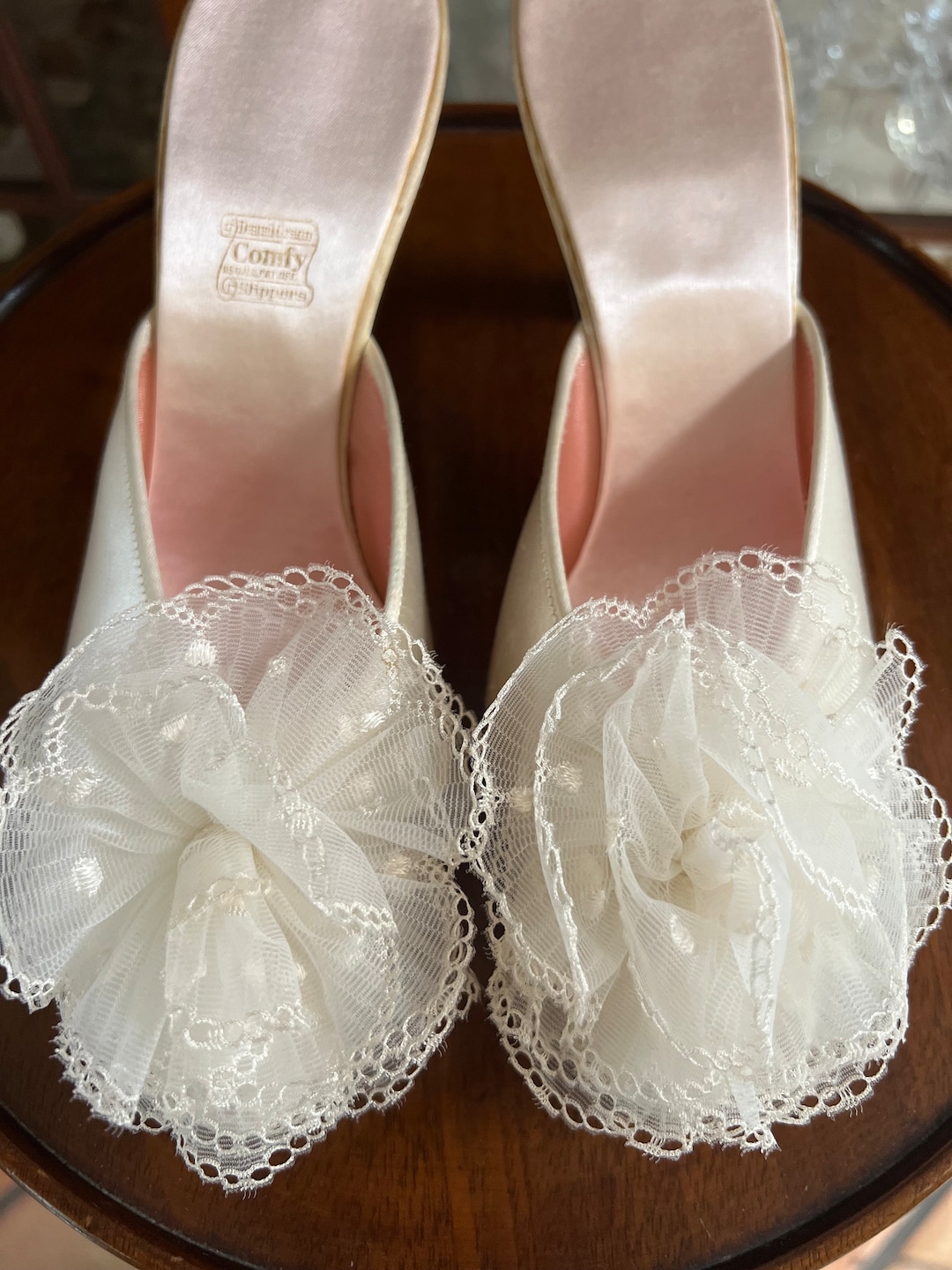 Vintage Daniel Green Satin Boudoir Organza Rose Puff Mules - Etsy