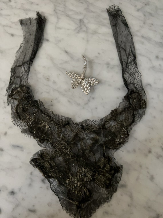1920s rhinestone and paste stone on vintage lace bib … - Gem