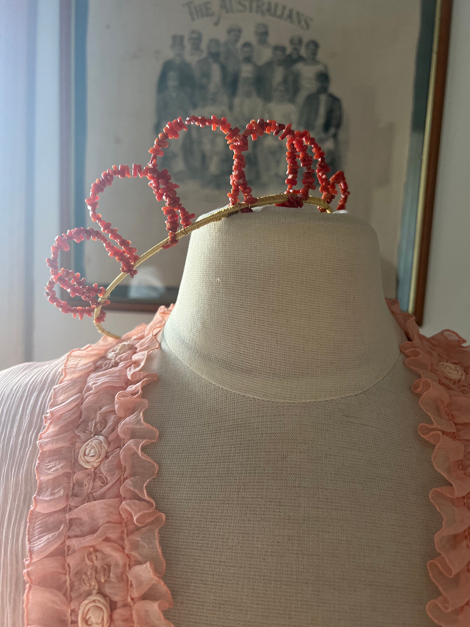 Hand Made Antique Coral Tiara Headpiece for Wedding Races or Evening ...