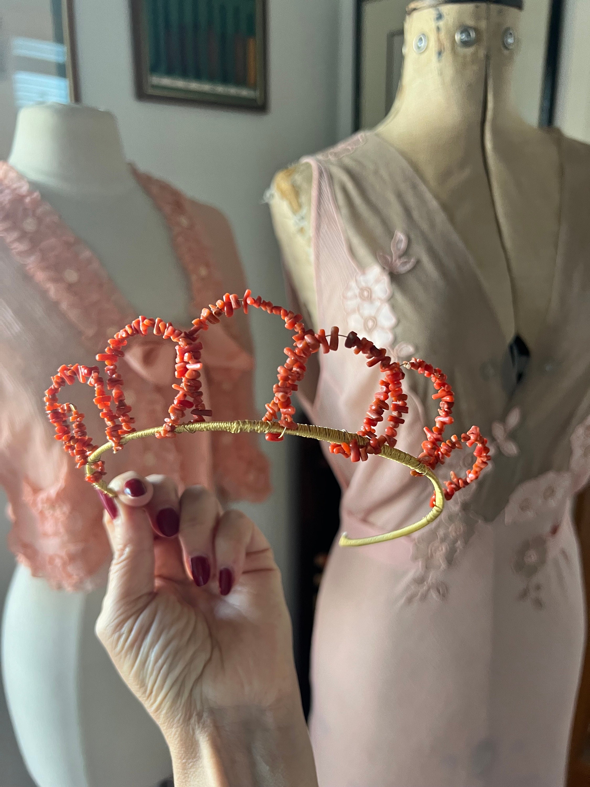 Hand Made Antique Coral Tiara Headpiece for Wedding Races or Evening ...