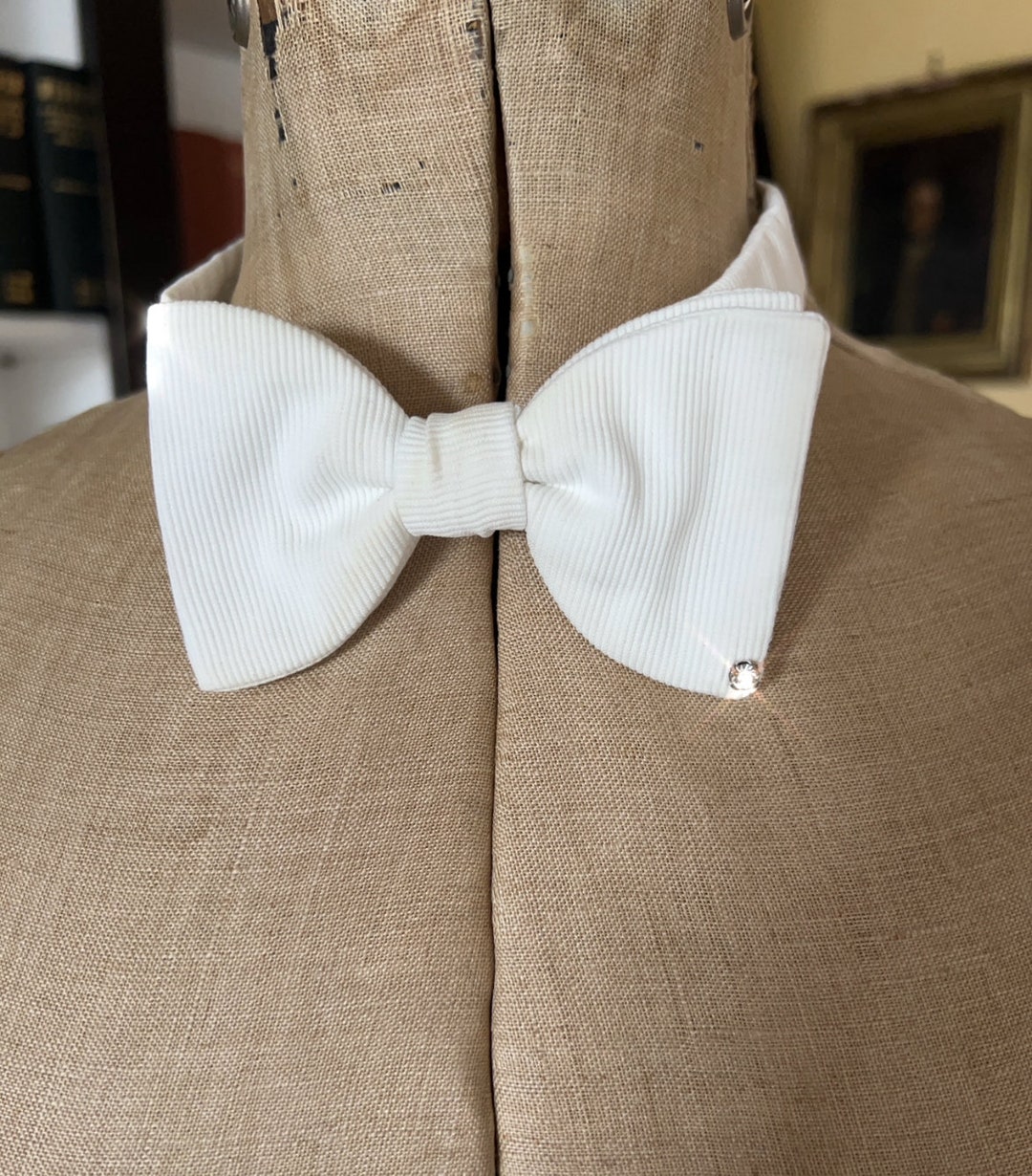1920s Crisp Cotton Bow Tie With Rhinestone - Etsy