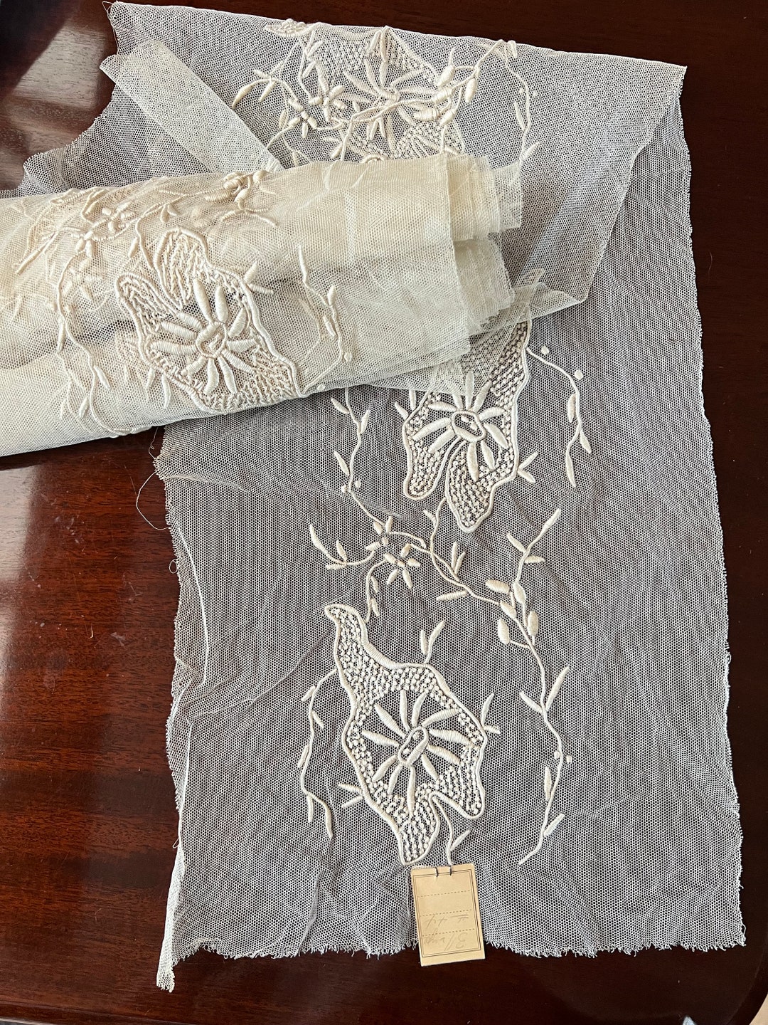 Antique Hand Embroidered Tulle Yardage With Original Tag - Etsy