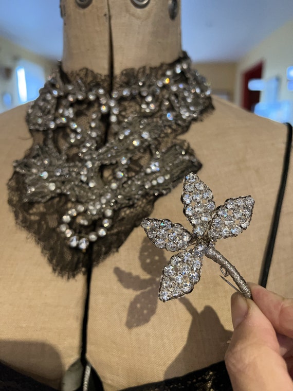 1920s rhinestone and paste stone on vintage lace bib … - Gem
