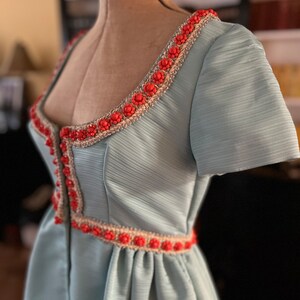 Exquisite 1960s Lisa Meril Aqua Blue Corded Silk and Beaded Empire ...