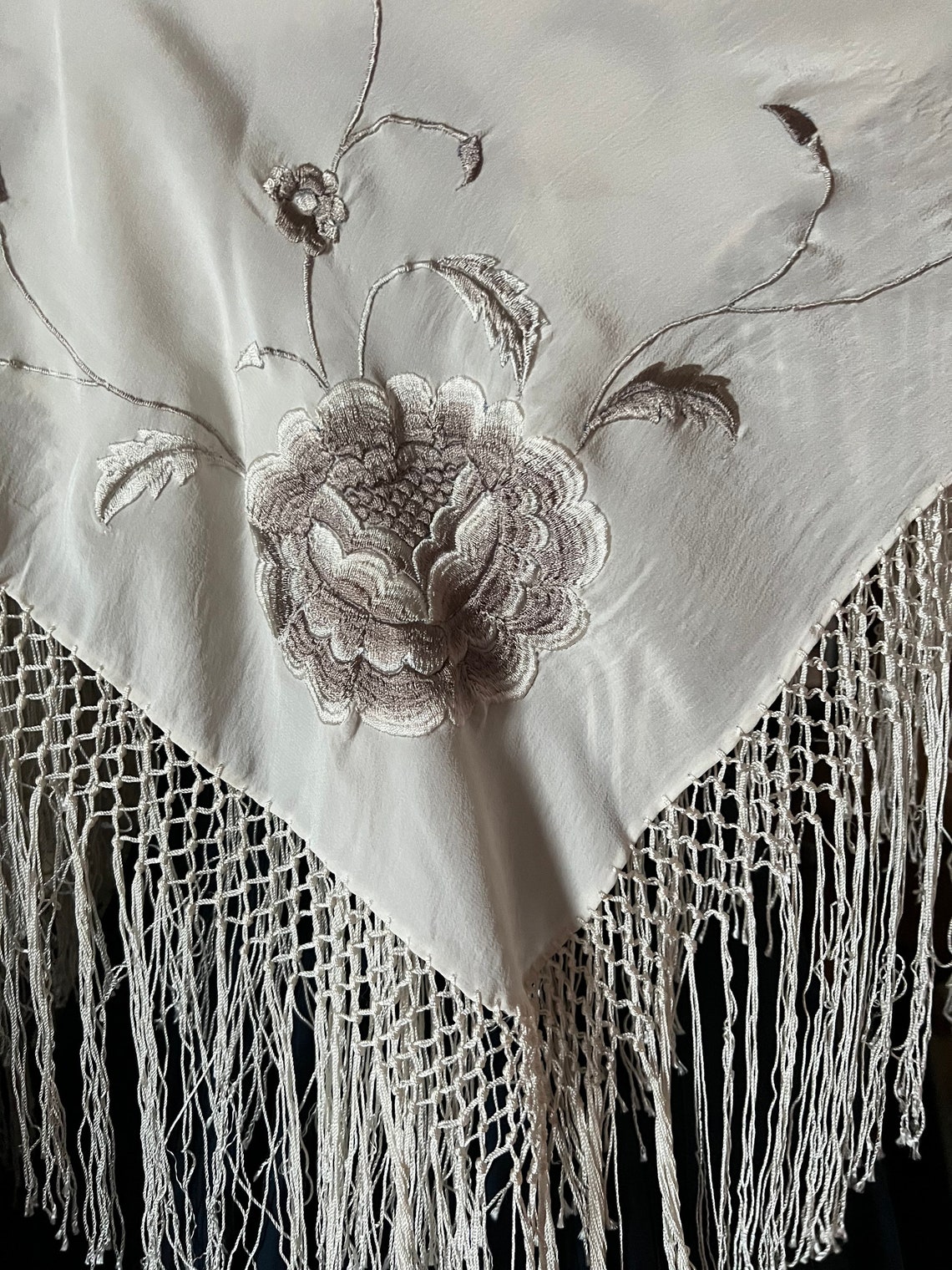 Machine Embroidered Silk Shawl - Etsy