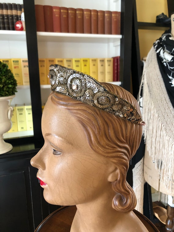 1920s bronze coloured sequins tiara - Gem
