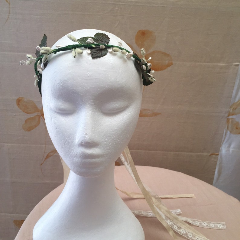 Handmade Bridal Wreath Coronet Using Vintage Lace Ribbon Pearl Wax Buds ...