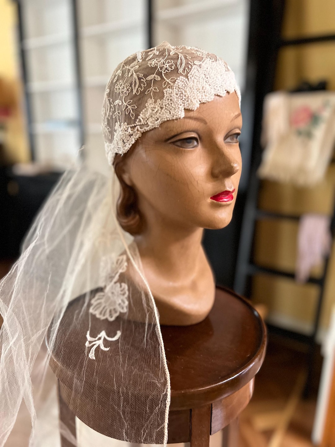 Antique Beaded Lace Bridal Juliet Cap - Etsy