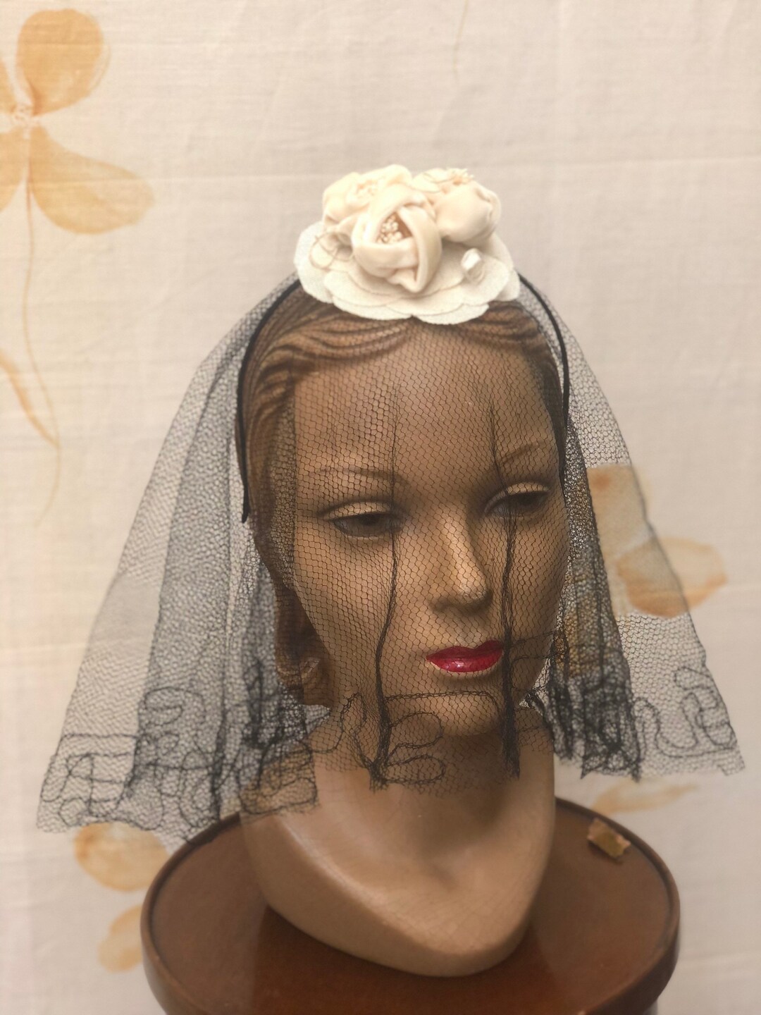 1930s Embroidered Net Veil With Velvet Flowers Headband - Etsy