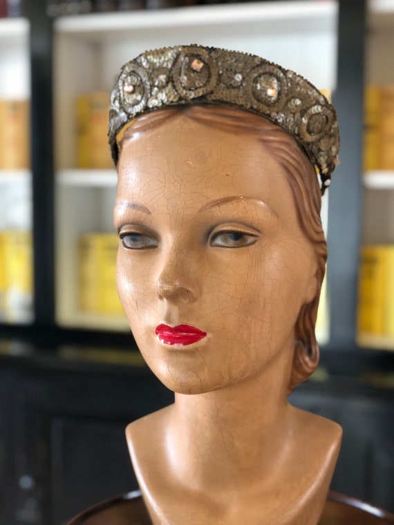 1920s bronze coloured sequins tiara - Gem