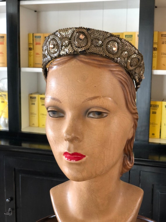 1920s bronze coloured sequins tiara - Gem