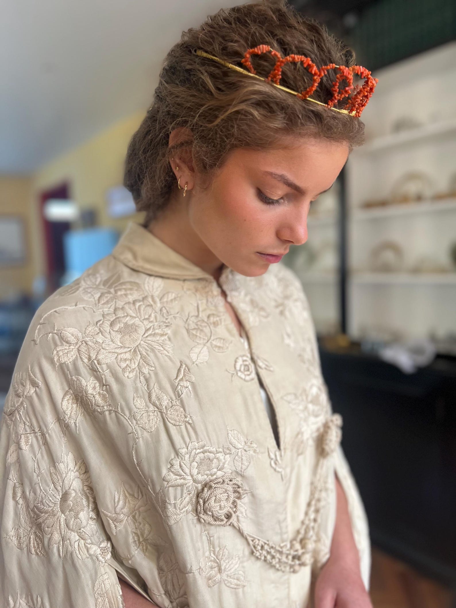 Hand Made Antique Coral Tiara Headpiece for Wedding Races or Evening ...